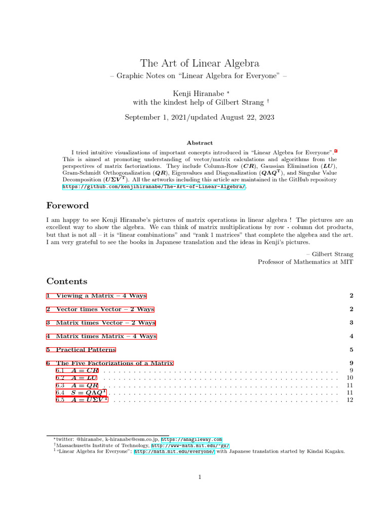 The Art of Linear Algebra | PDF | Matrix (Mathematics) | Linear Algebra