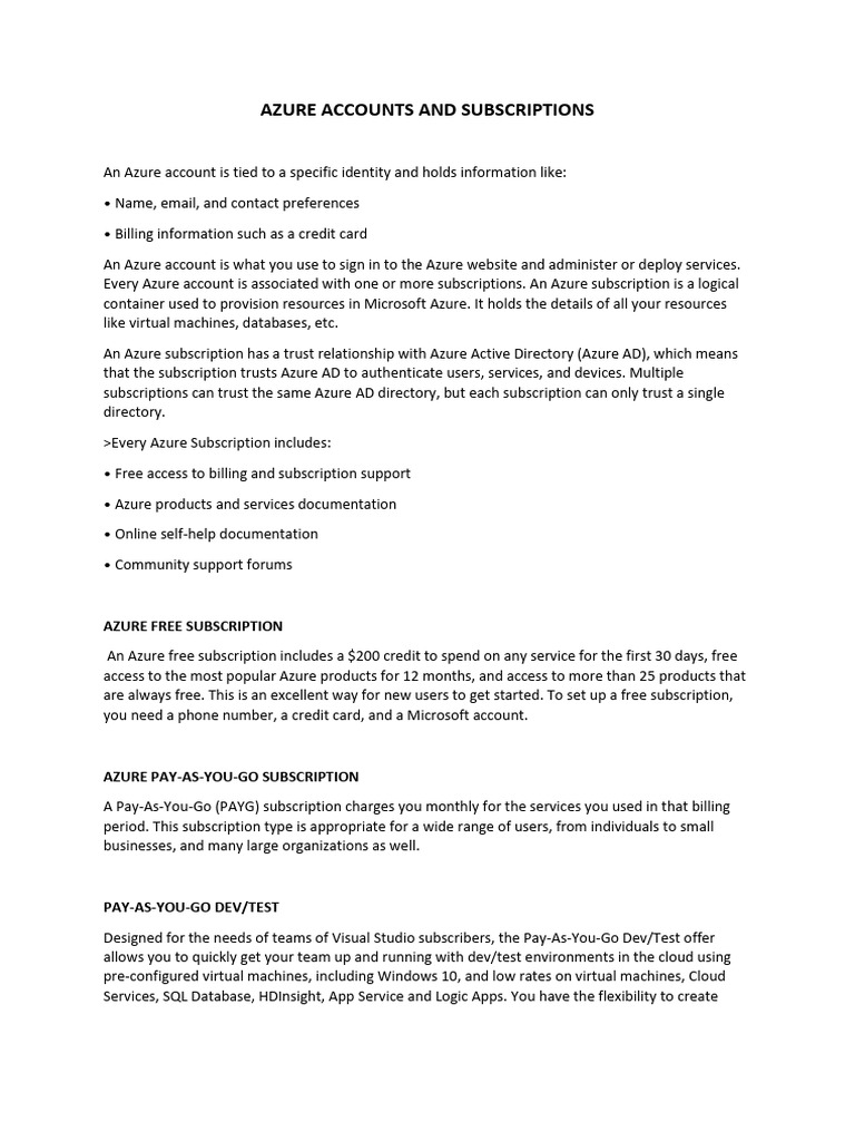 Understanding Azure Accounts & Subscriptions | PDF | Microsoft Azure ...