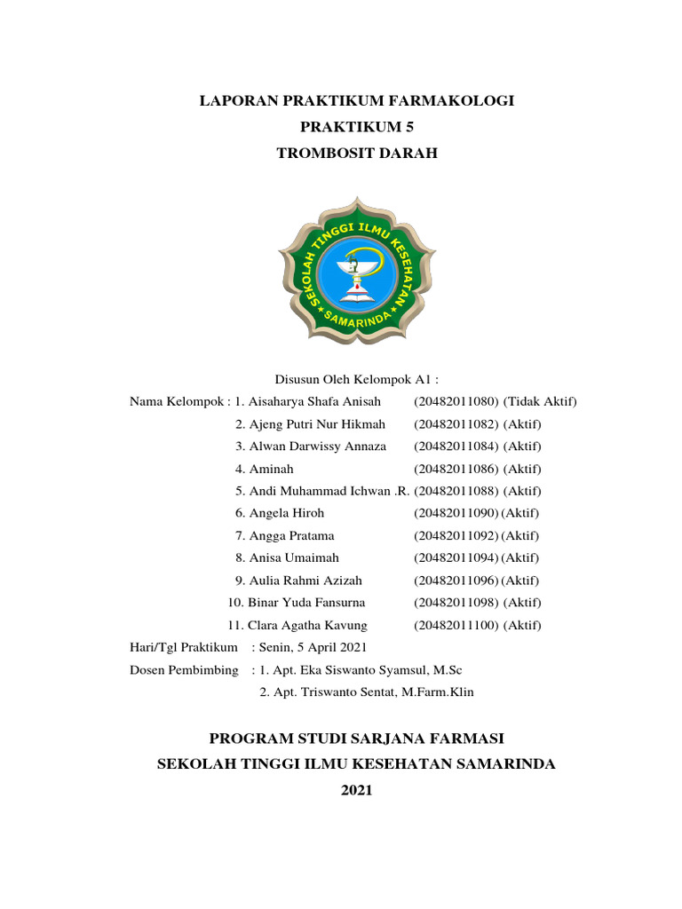 Laporan Praktikum Farmakologi A1 (Trombosit Darah) | PDF