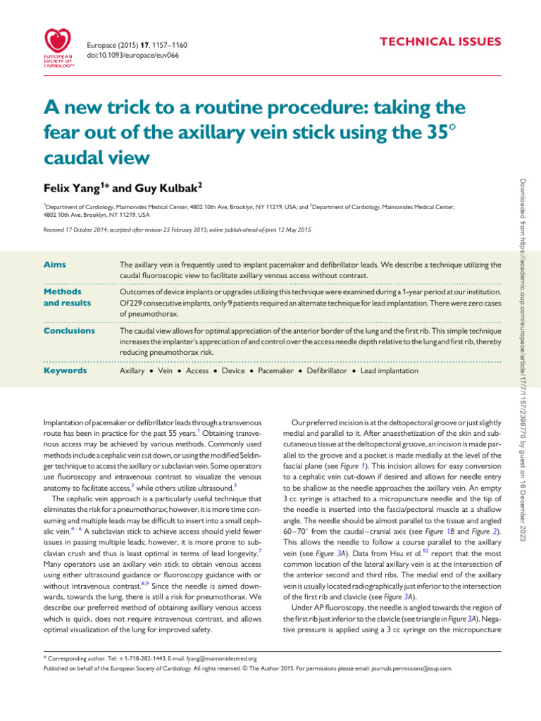 Yang - A New Trick To A Routine Procedure Taking The Fear Out of The ...