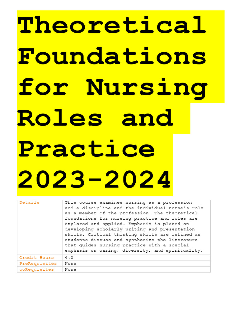 Theoretical Foundations For Nursing Roles and Practice 2023-2024 | PDF Theoretical Foundations For Nursing Roles and Practice 2023-2024 | PDF