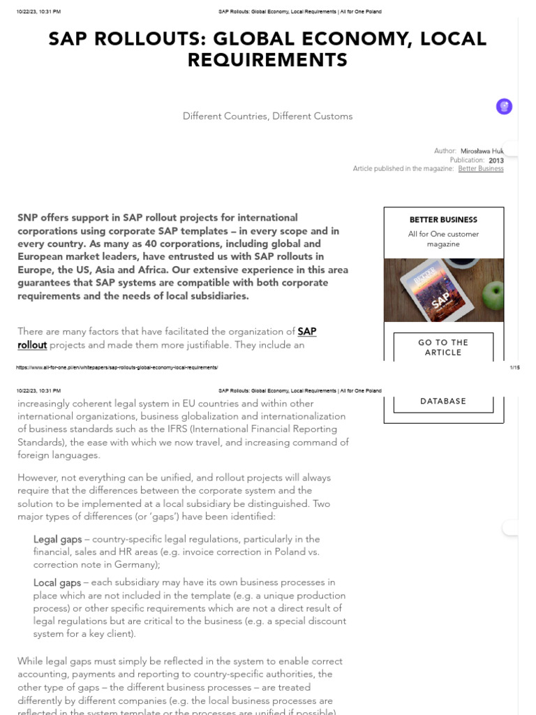 SAP Rollouts - Global Economy, Local Requirements | PDF | Business