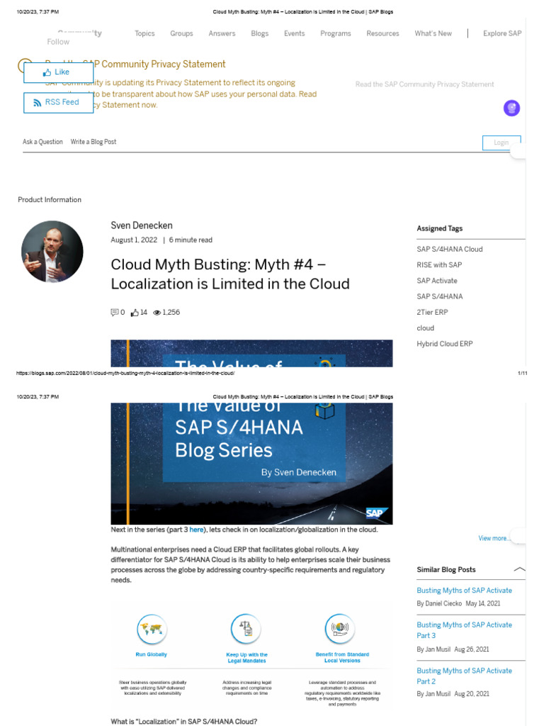Cloud Myth Busting - Myth #4 - Localization Is Limited in The Cloud - SAP Blogs | PDF | Cloud ...
