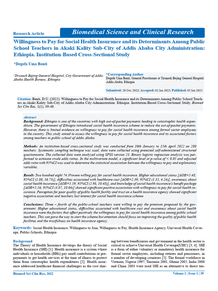 Willingness To Pay For Social Health Insurance and Its Determinants ...
