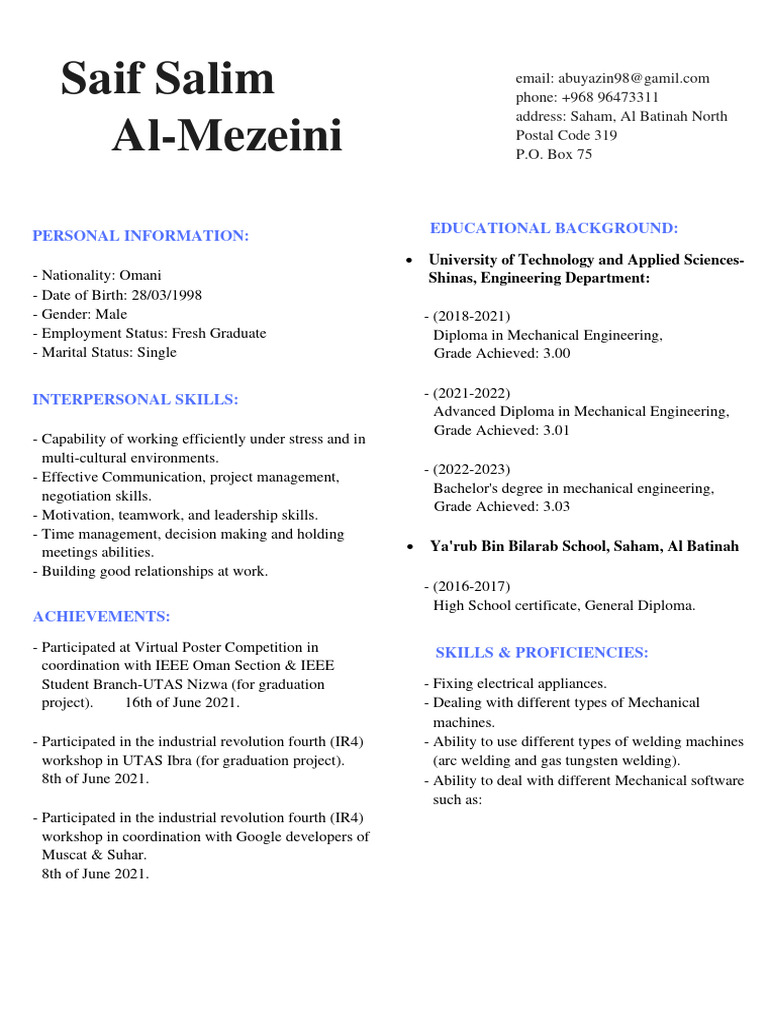Curriculum Vitae | PDF | Mechanical Engineering | Engineering
