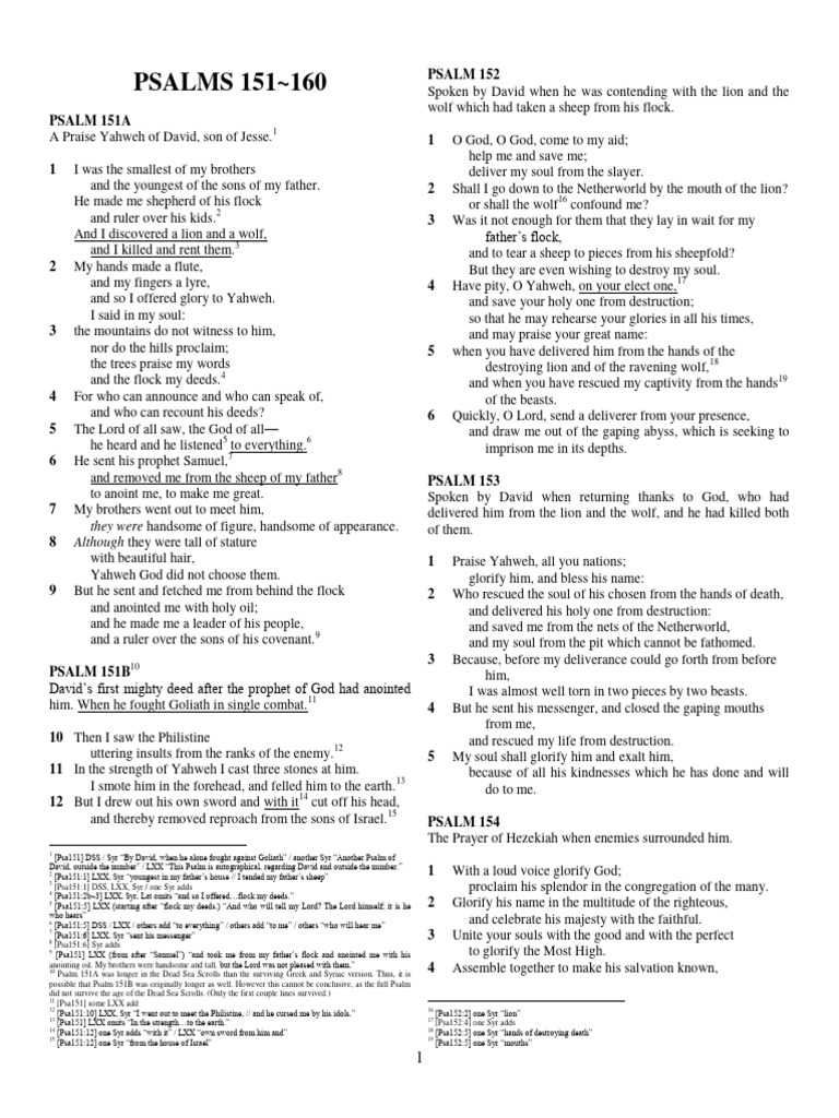 Psalms 151-160 | PDF | David | Glory (Religion)