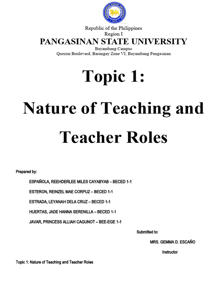 Topic 1 TTP Group 1 | Download Free PDF | Teachers | Learning