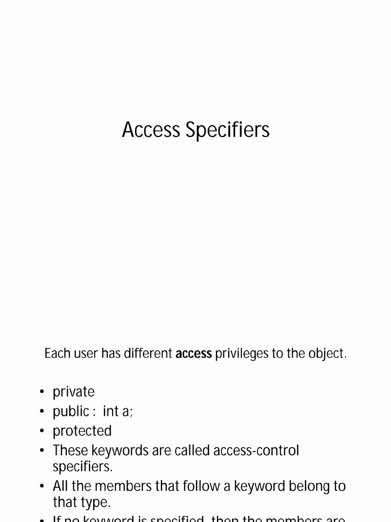 Access Specifiers Public Private Protected C Ads | PDF