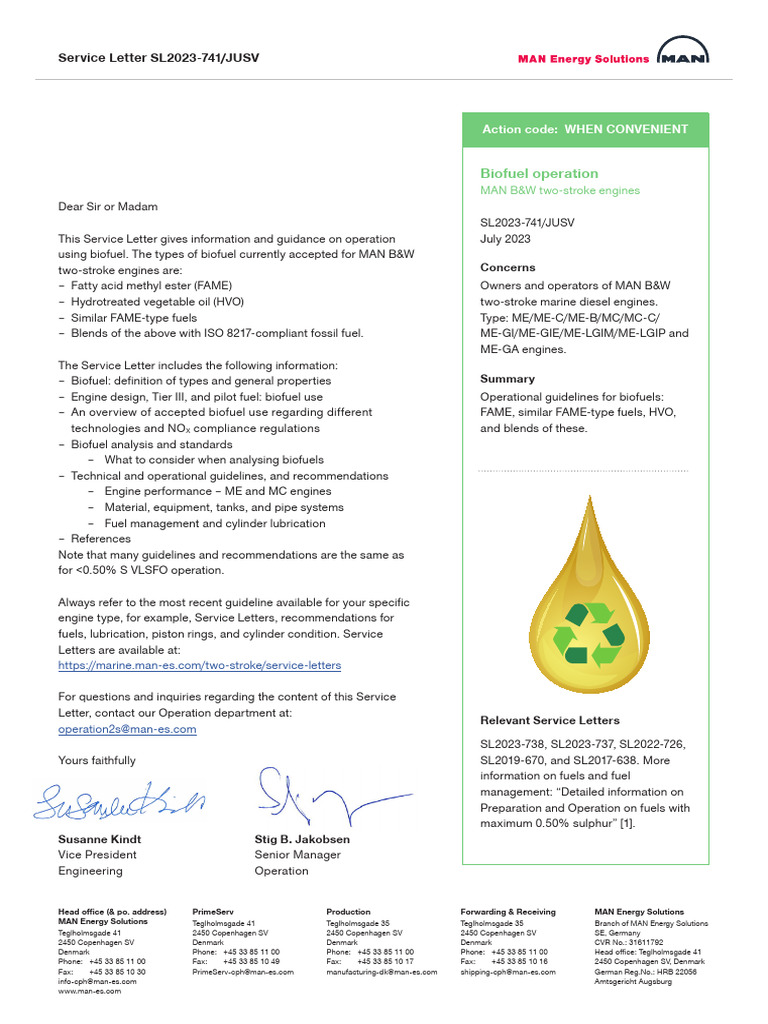 Biofuel Guidelines for MAN B&W Engines | PDF