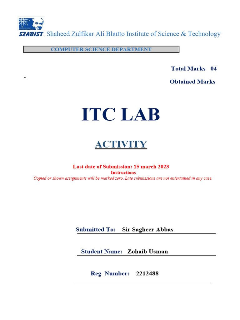 Itc Lab Activity 2212505 | PDF | Text File | Computing