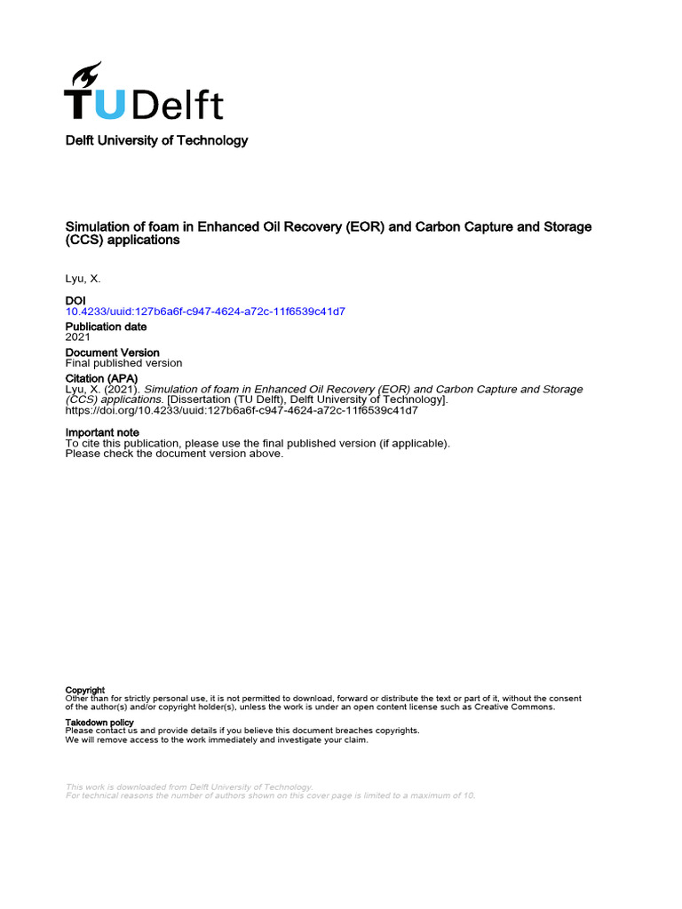 Simulation of Foam in Enhanced Oil Recovery Eor and Carbon Capture and ...