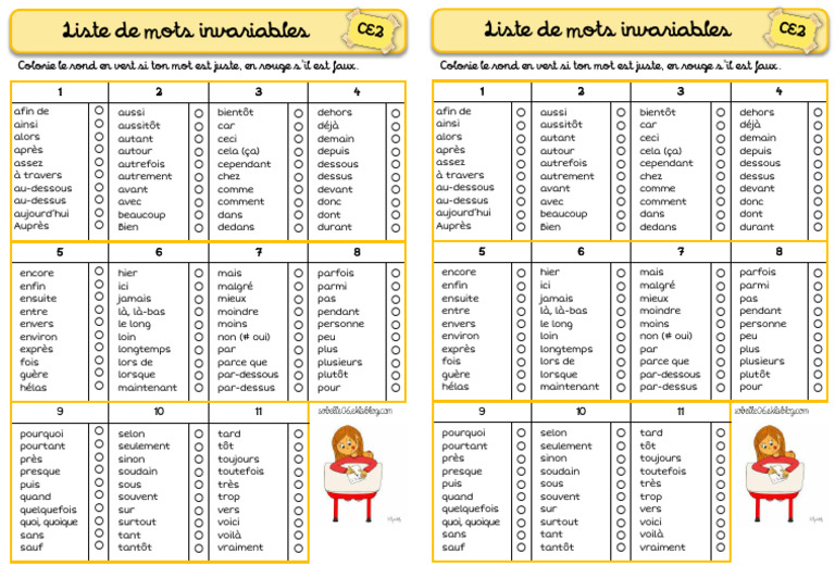 Mots Invariables CE2 S | PDF