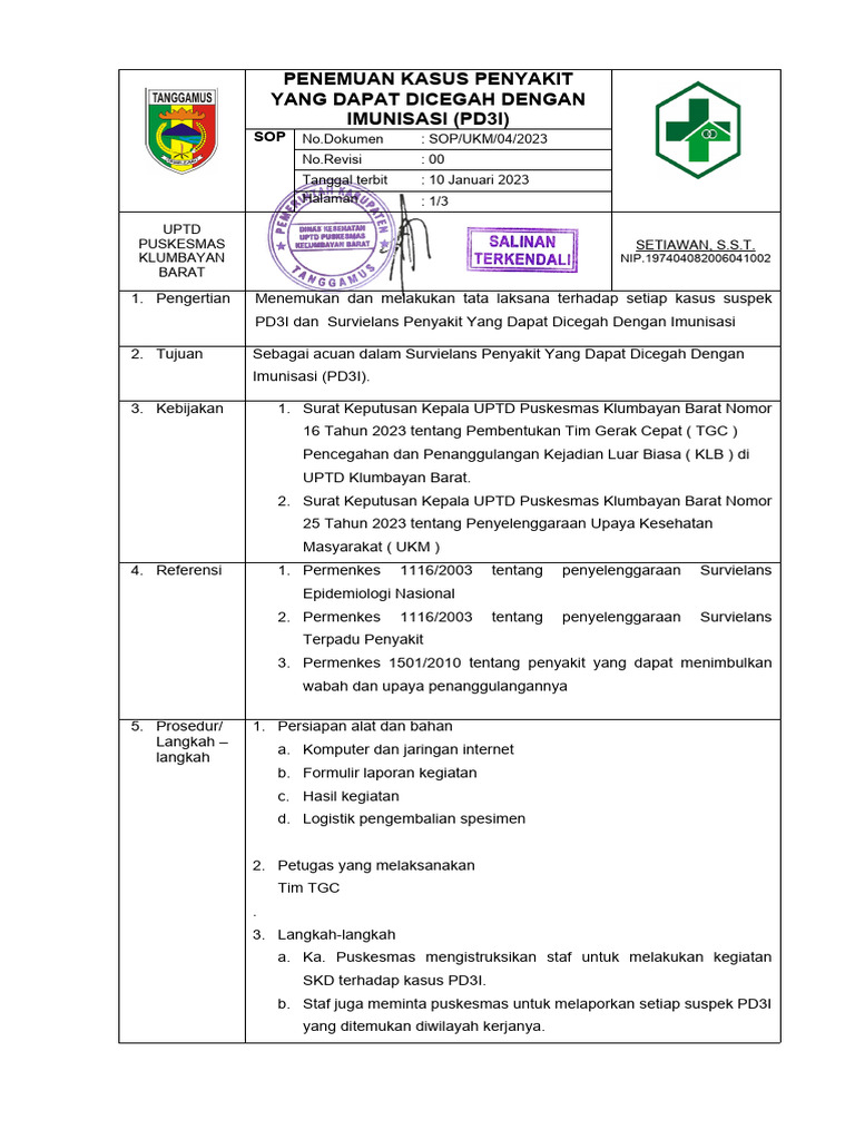 SOP SURVELEN Penemuan Kasus PD3I | PDF