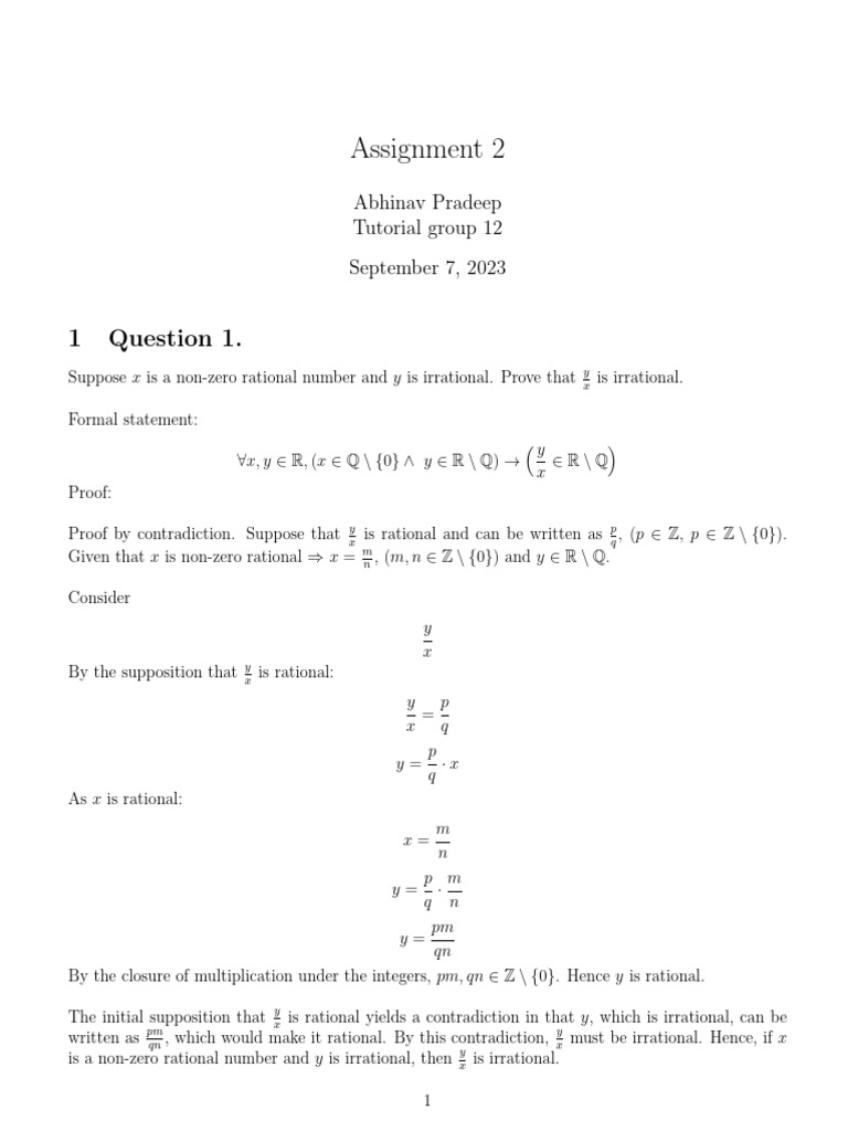Assignment 2 | PDF | Mathematical Proof | Rational Number