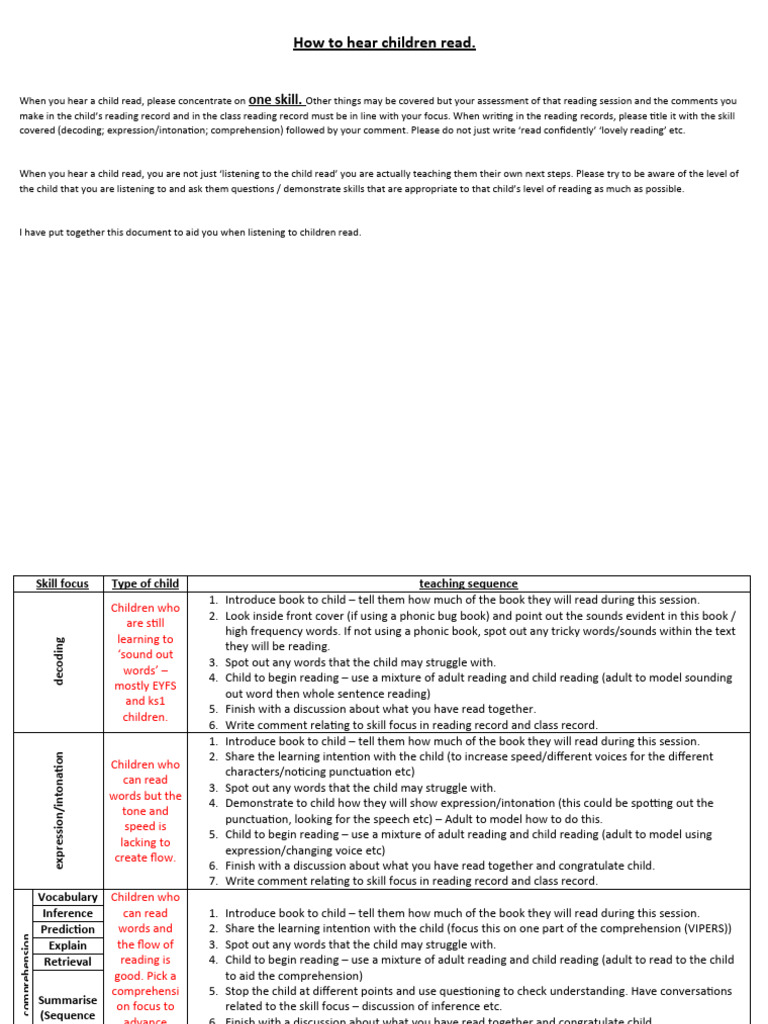 How To Hear Children Read | PDF | Reading Comprehension | Human ...