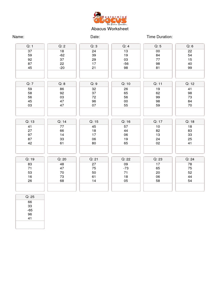 Addition Subtraction 25 | PDF