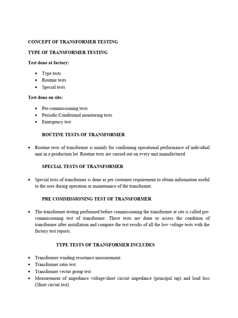 CONCEPT OF TRANSFORMER TESTING | PDF | Transformer | Materials Science