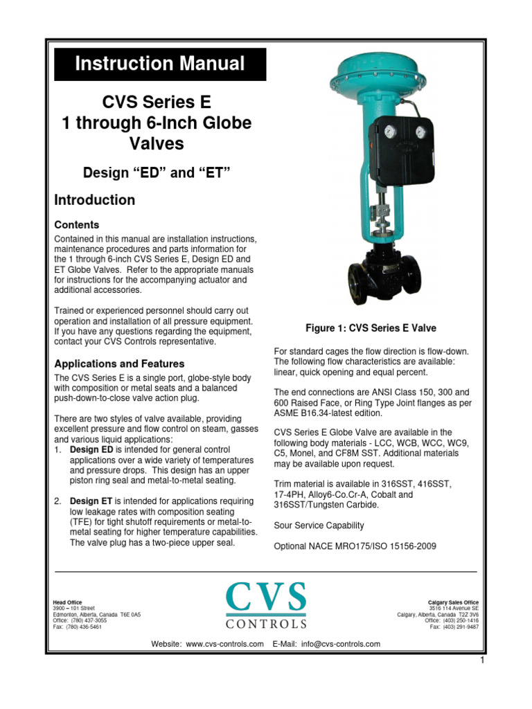 CVS Series E Globe Valve Manual | PDF | Valve | Electrical Connector