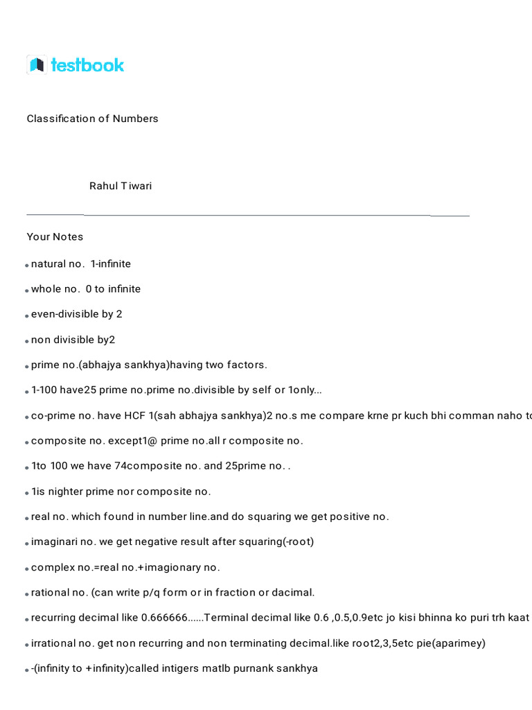 Classification of Numbers_notes | PDF