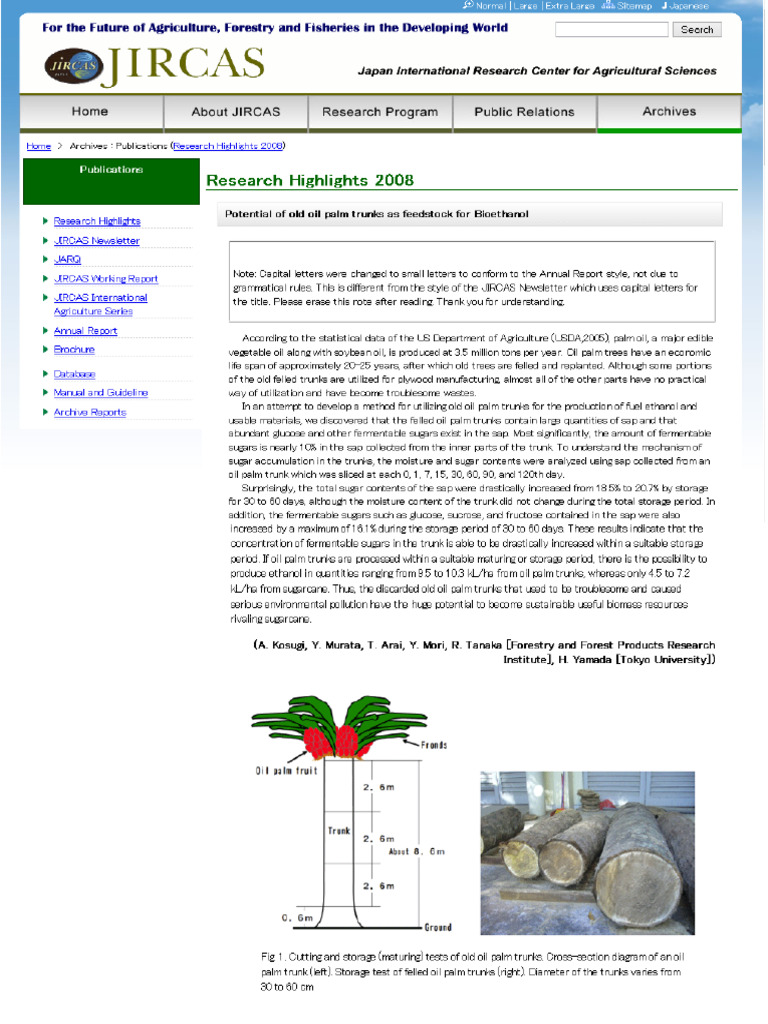 Potential of Old Oil Palm Trunks As Feedstock For Bioethanol | PDF