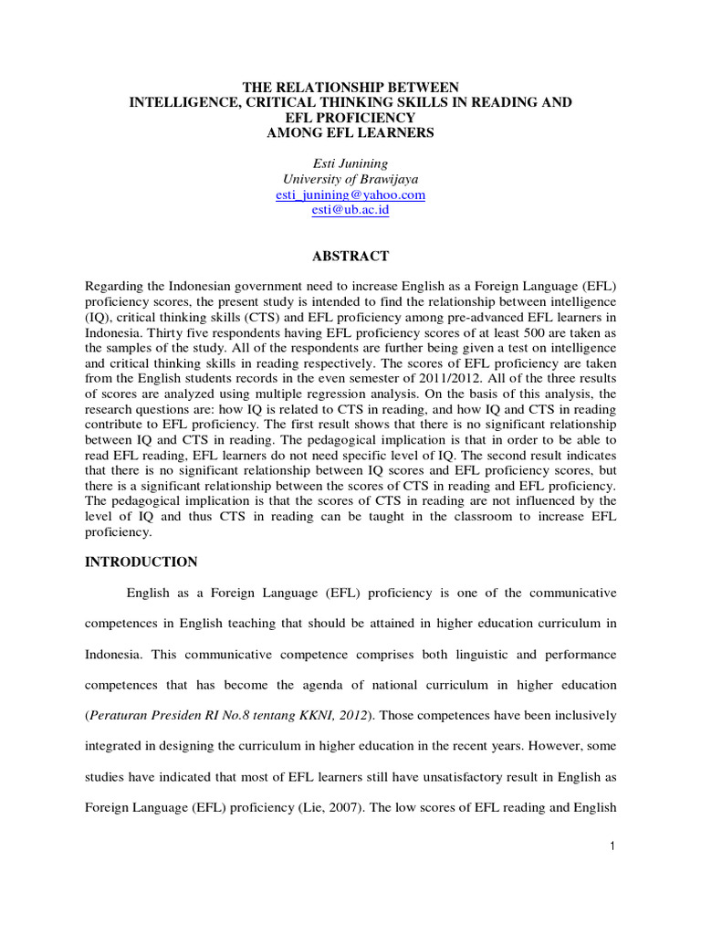 The Relationship Between Iq Cts and Efl Prof Among Efl Learners 2015 221205 224006 | PDF ...