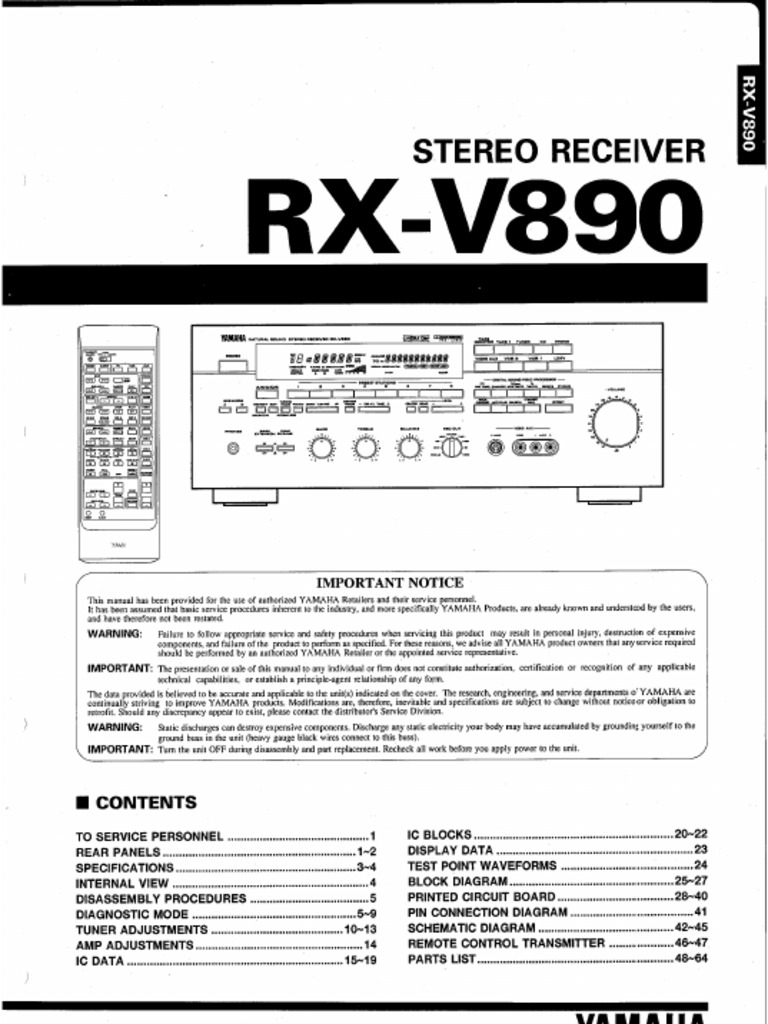 Yamaha RXV 890 Service Manual | PDF