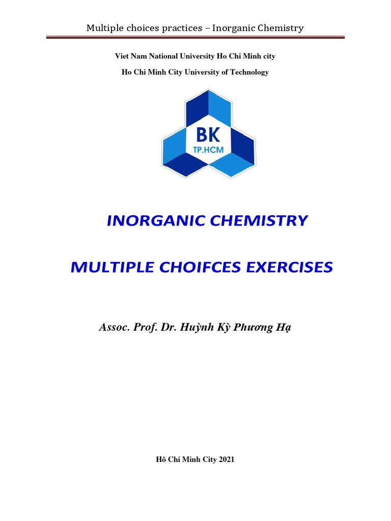Inorganic Chemistry Multiple Choice Practice | PDF | Chemical Bond ...