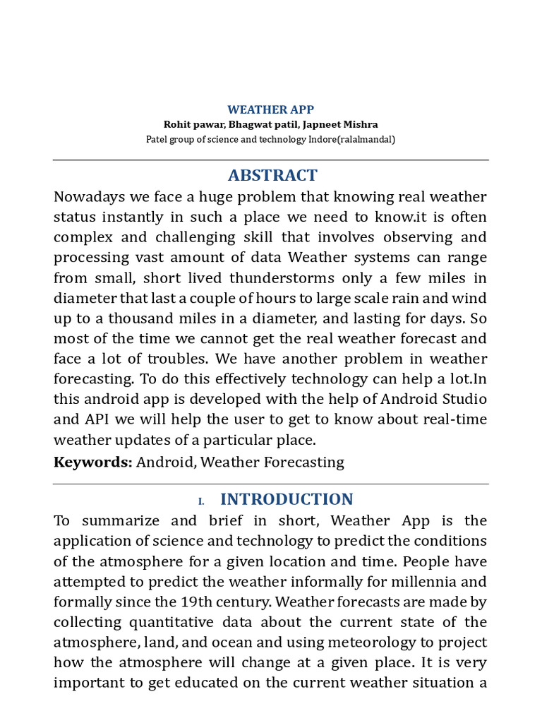 Synopsis of Weather App | PDF | Android (Operating System) | Weather Forecasting