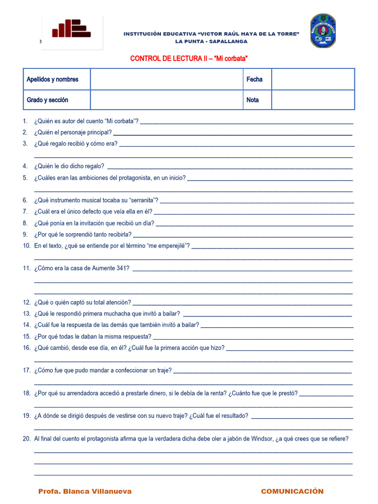 CONTROL DE LECTURA II_MI CORBATA | PDF