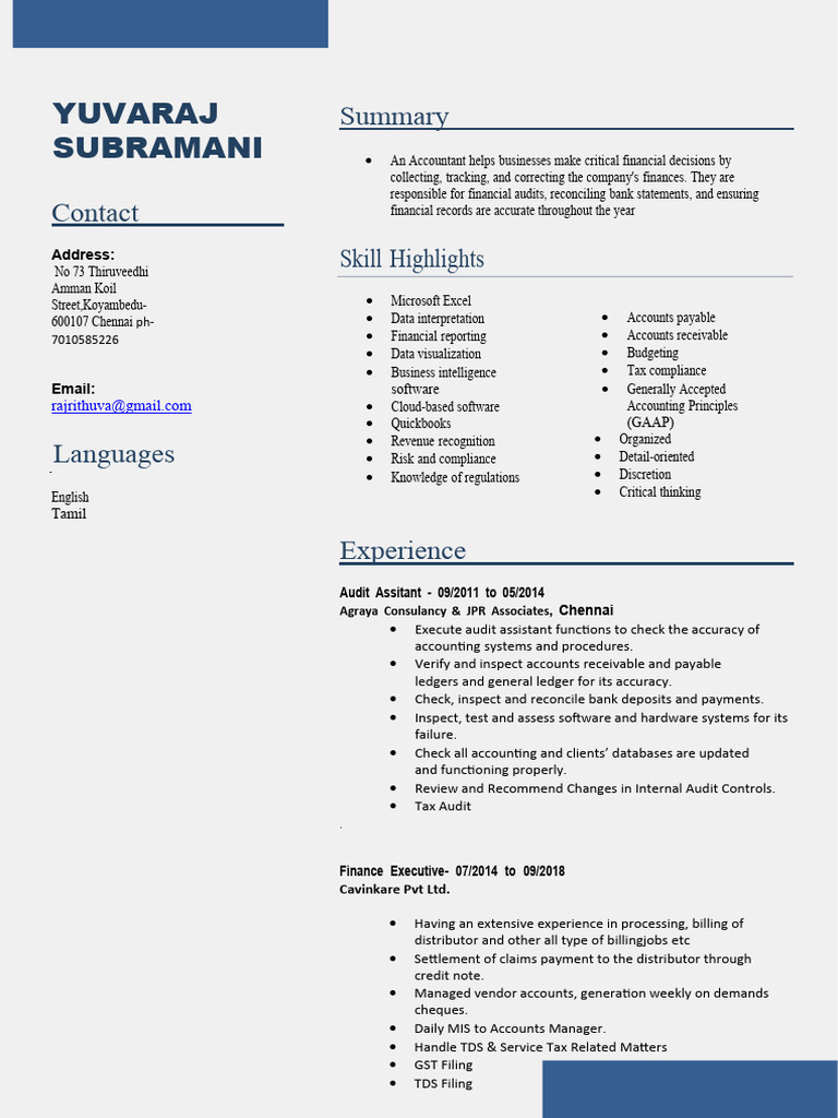 New Resume Yuvaraj | PDF | Accounts Payable | Banks