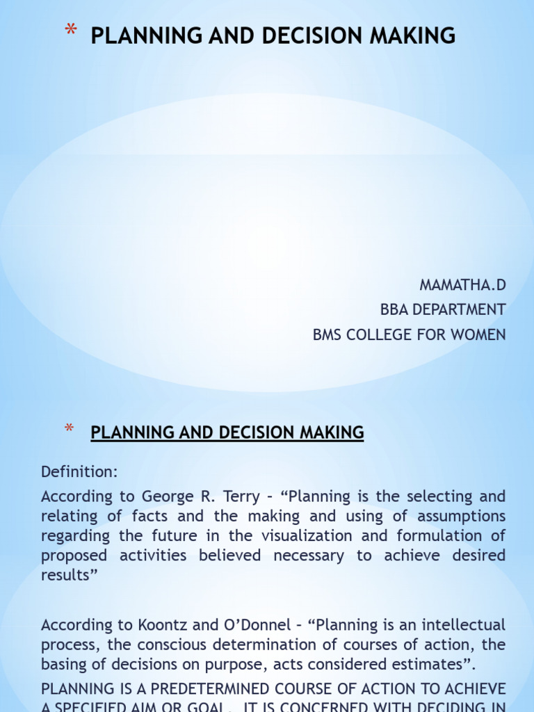 Planning and Decision Making | PDF