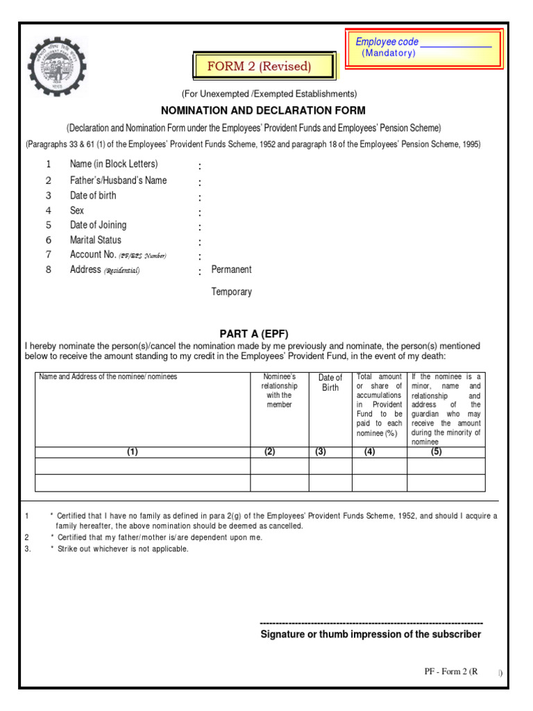 PF Nomination Form 2 | PDF