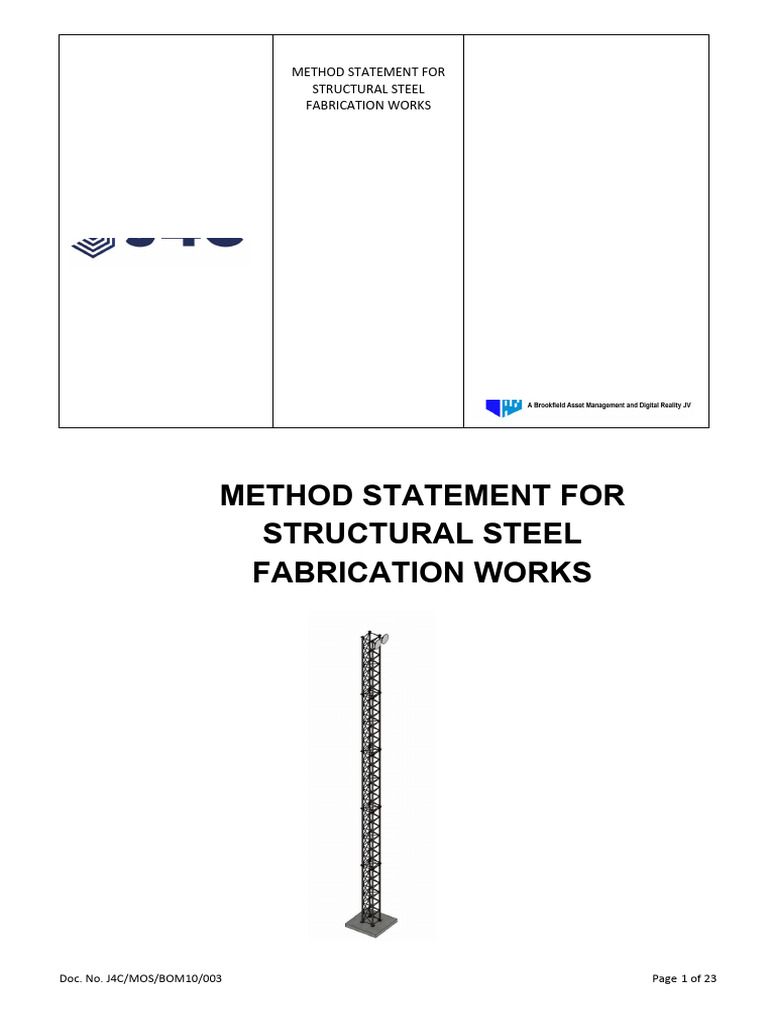 Structural Steel Fabrication Method Statement | PDF