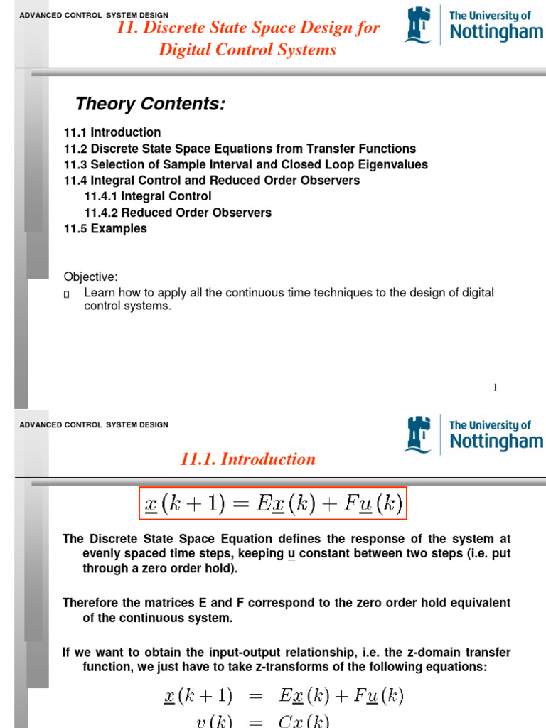 Discrete State Space Design For Digital Control Pdf Control Theory