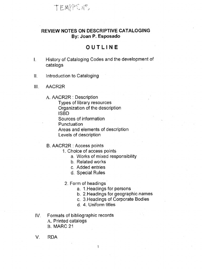Descriptive Cataloging | PDF