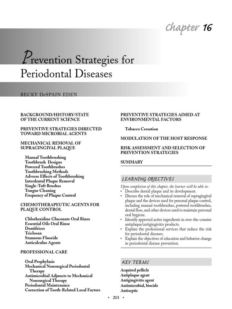 Prevention Strategies For Periodontal Disease - Chapter 16 | PDF | Periodontology | Oral Hygiene