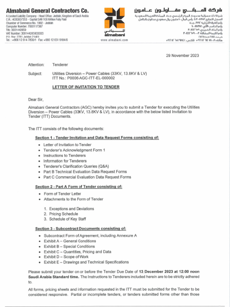 01 ITT Letter Rev.00 | PDF