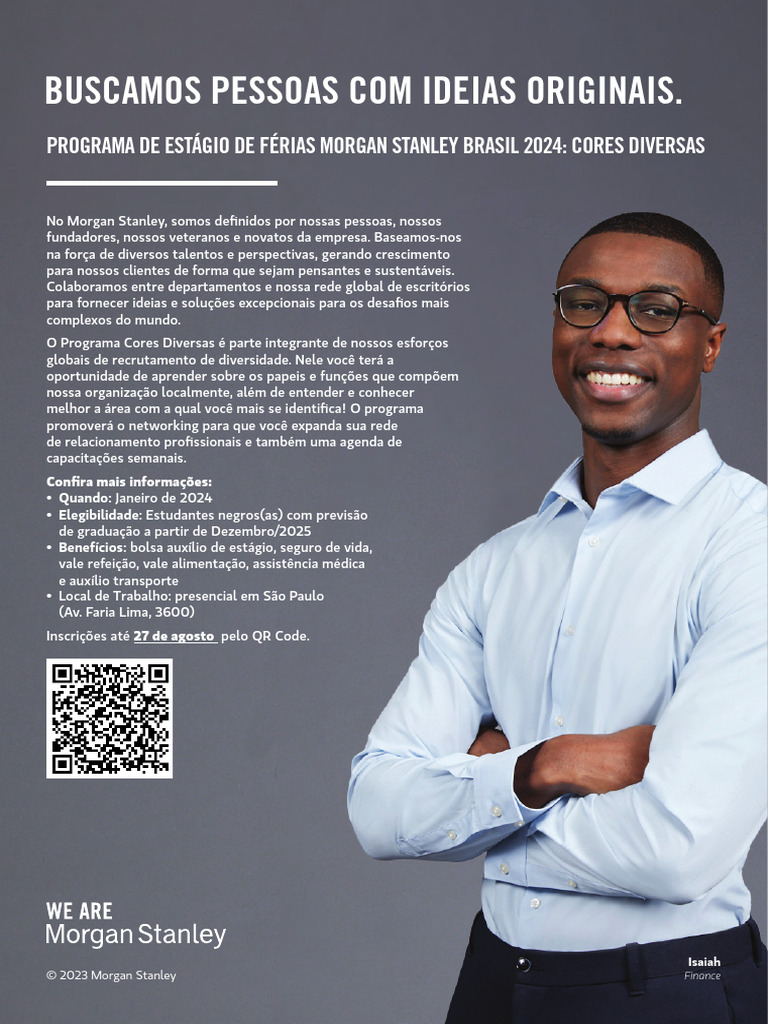 2024 Programa de Estagio de Ferias Morgan Stanley Cores Diversas | Download grátis PDF ...