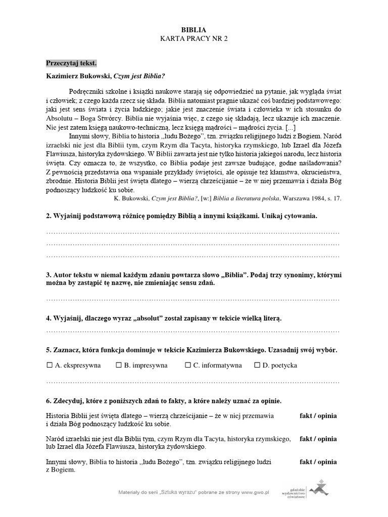 Biblia Karta 2 Tekst Czym Jest Biblia PDF | PDF