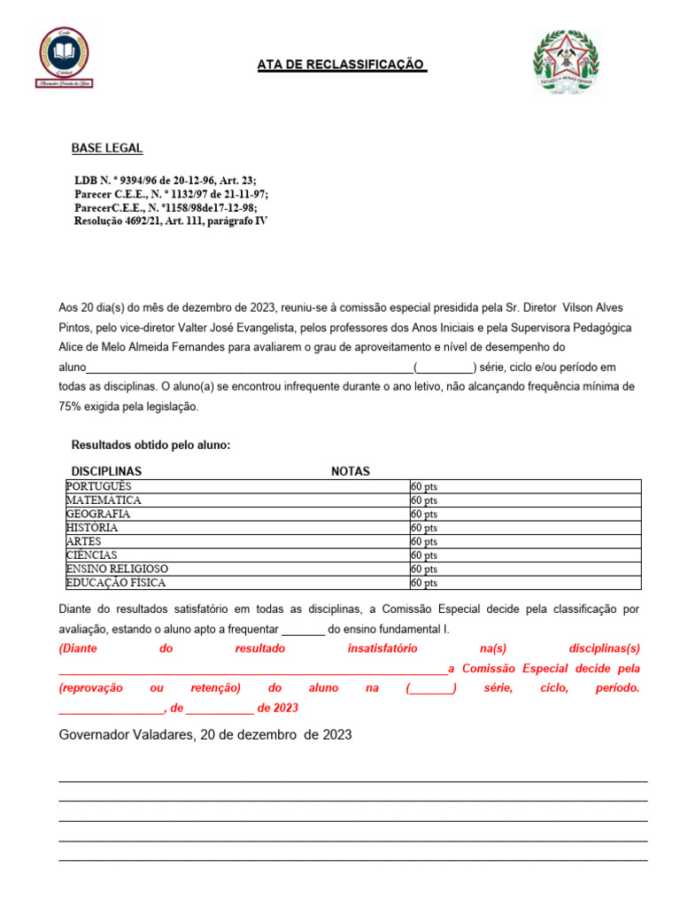 Ata Reclassificação - 2023 | PDF