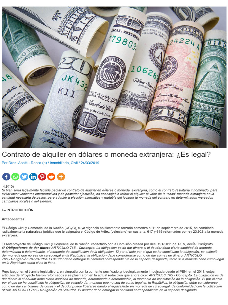 Contrato de Alquiler en Dólares o Moneda Extranjera - ¿Es Legal | PDF
