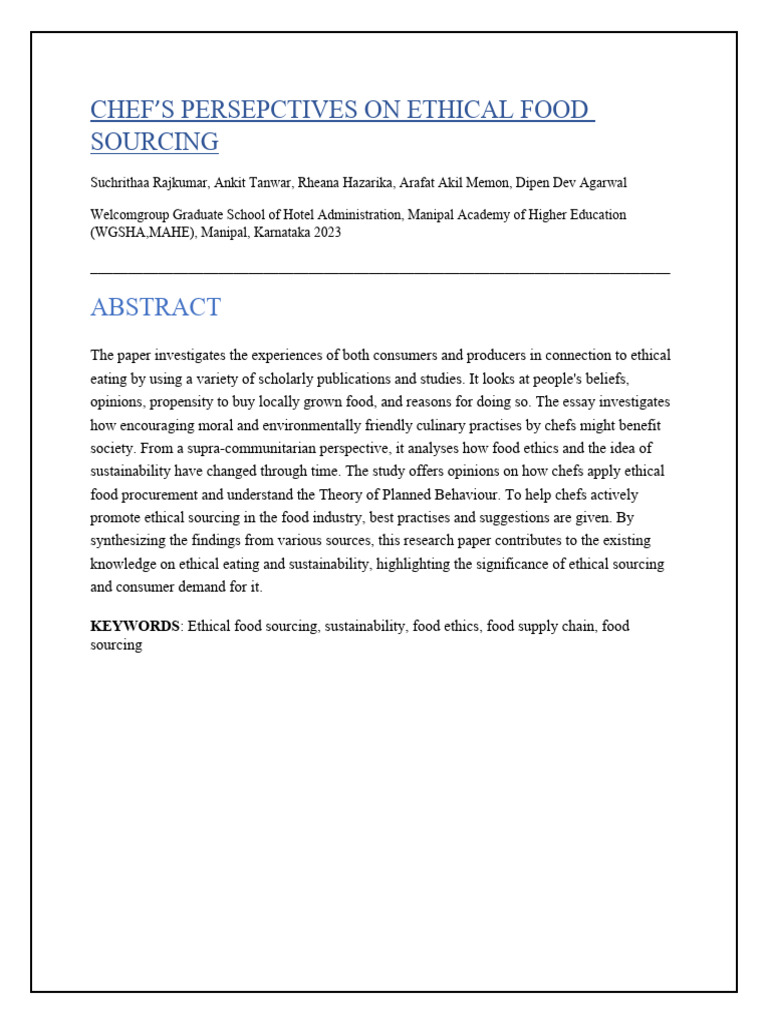 Chef's Perspective On Ethical Food Sourcing | PDF | Coefficient Of ...