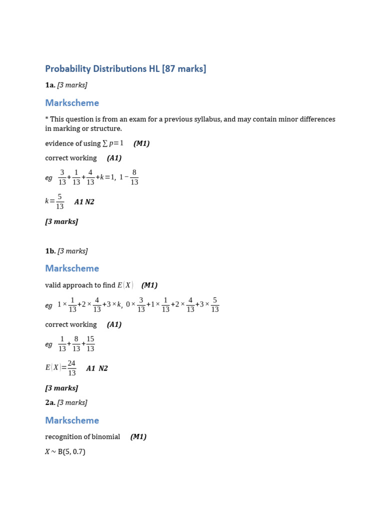 Probability Distributions HL Ms | PDF | Mathematics | Probability