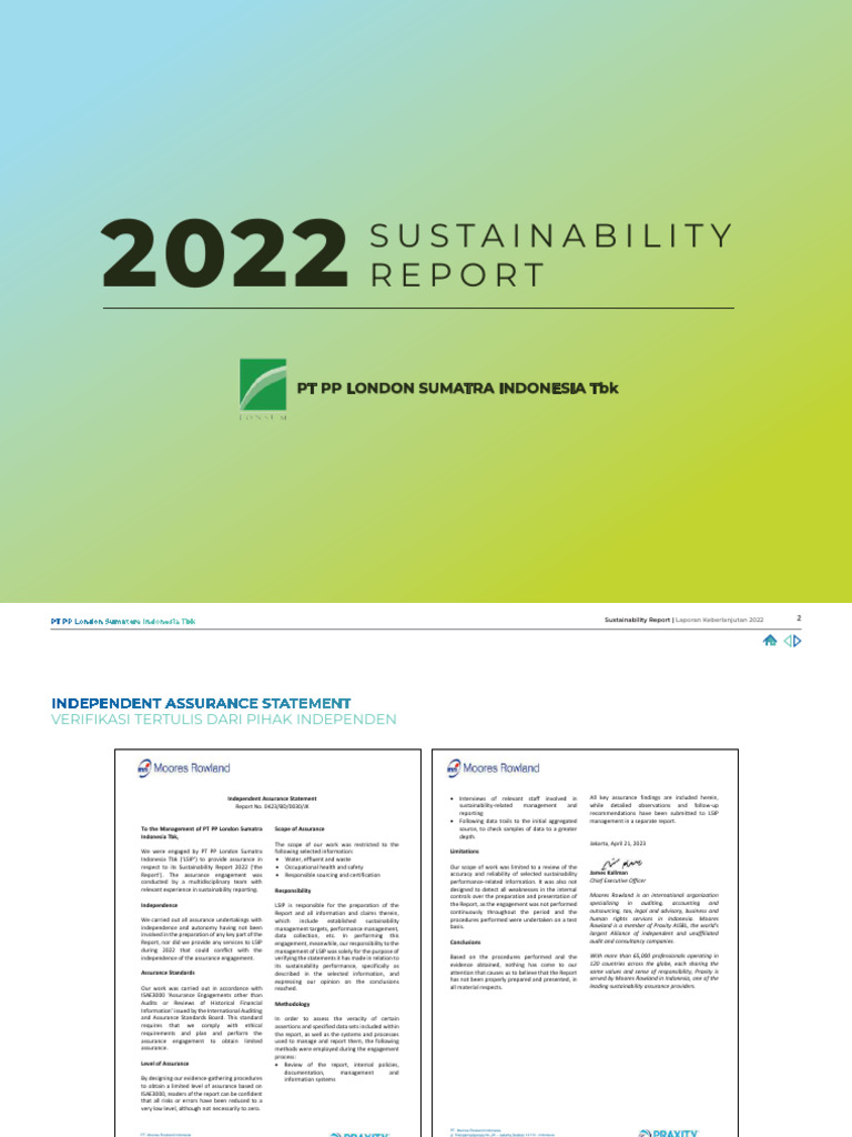 Sustainability: PT PP London Sumatra Indonesia TBK | PDF | Audit