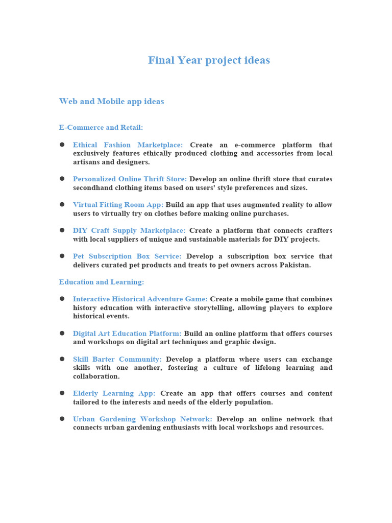 Final Year Project Ideas | PDF