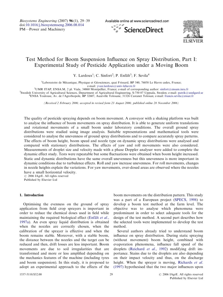 Test Method For Boom Suspension Influence On Spray Distribution, Part I ...