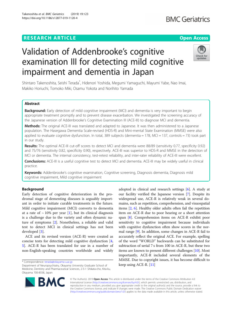 Validation of Addenbrooke's Cognitive Examination III | PDF