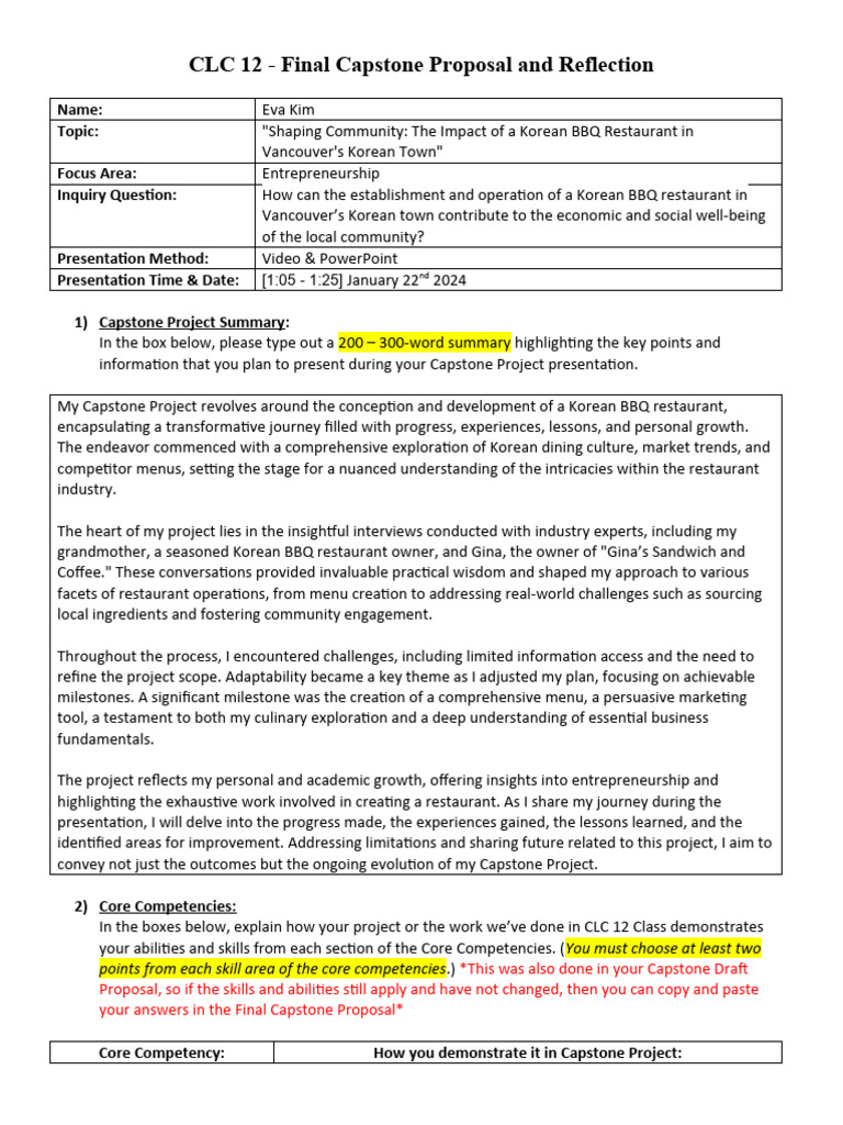CLC 12 - Final Capstone Proposal and Reflection Evakim | PDF | Thought ...
