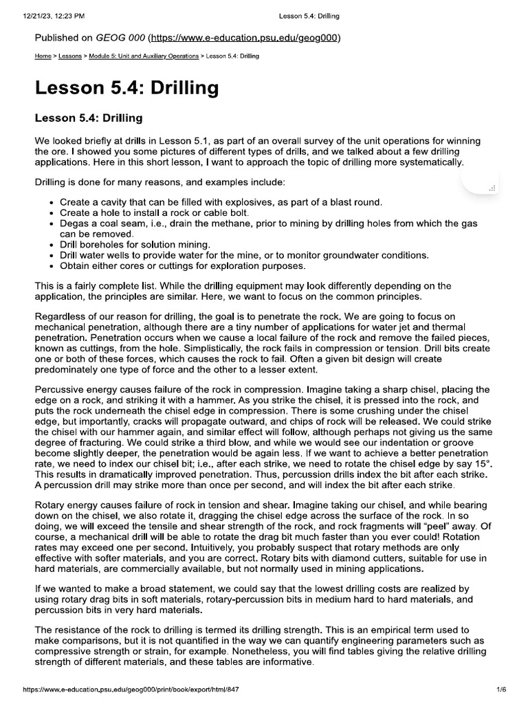 Lesson 5.4 - Drilling | PDF