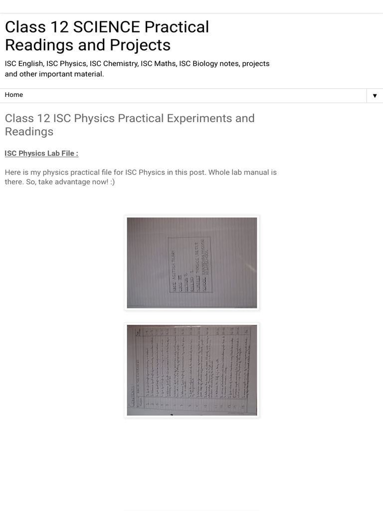 Class 12 SCIENCE Practical Readings and Projects - Class 12 ISC P | PDF
